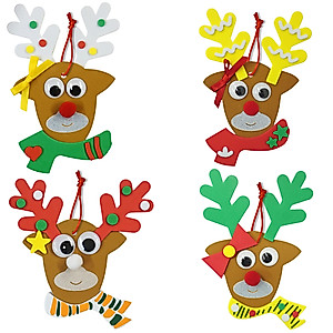 4E's Novelty Reindeer Christmas Ornament Craft for Kids (12 Pack) Updated Edition - Foam Bulk Arts and Crafts Kit for Kids Toddlers 4-8 DIY Craft Party Favor Activity Project