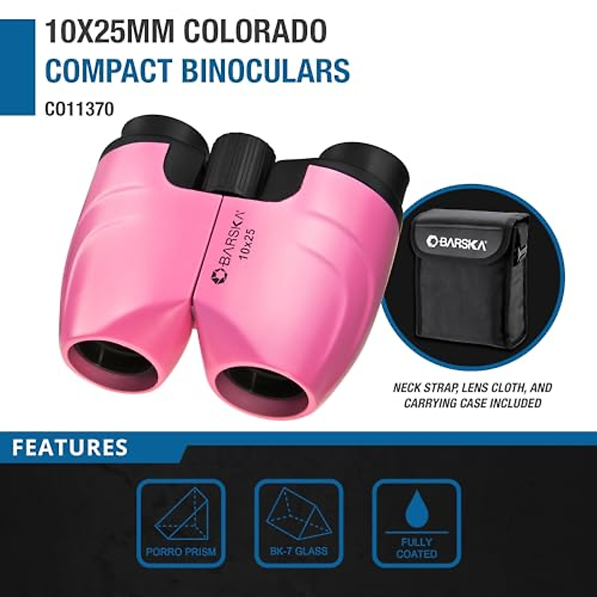 BARSKA 10x25 Pink Porro Binoculars