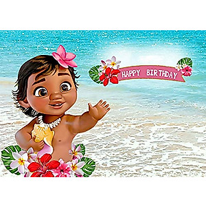 RUINI Polyester Baby Moana Backdrop Summer Sea Blue Water Photography Backdrop Baby Shower Party Table Decoration 7x5FT