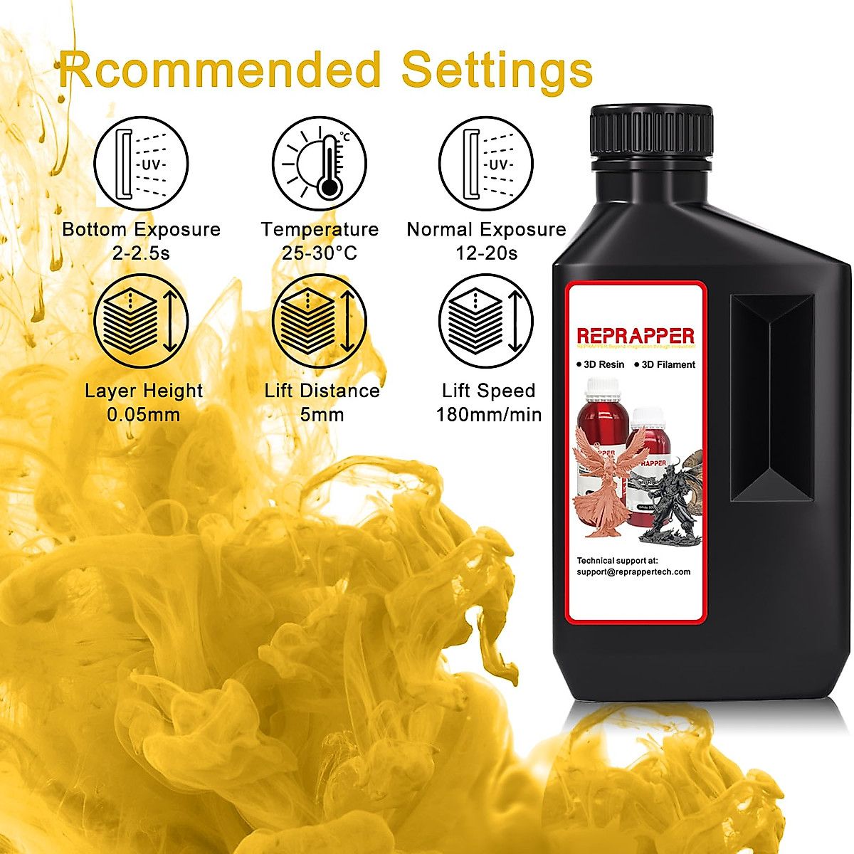 Reprapper Translucent Yellow 3D Printer Resin, 405nm Fast UV-Curing 1kg Transparent Yellow Standard Resin, 3D Printing Resin Photopolymer Sensitive Resin for LCD Printer, Clear Yellow 1000g