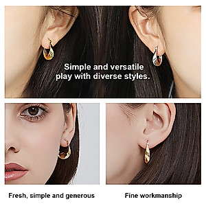 14K Gold Plated Hoop Earring for Women,Hypoallergenic Chunky Gold Earrings Small Simple Womens Hoop Earring