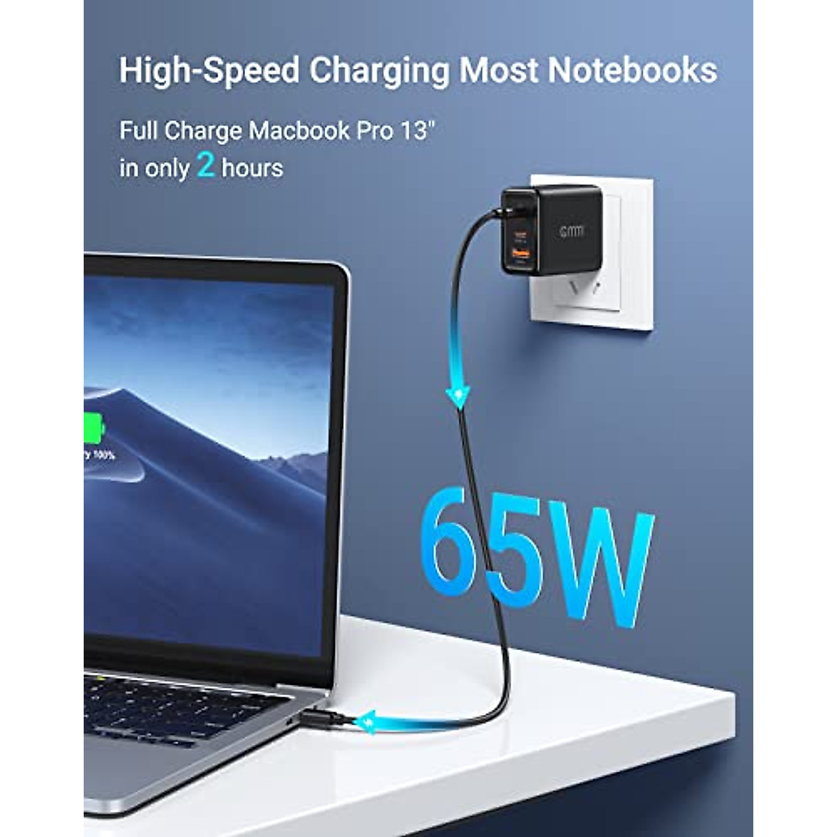 USB C Charger, 65W Fast Wall Charger, PD 3.0 Type C Charging Block Foldable Travel GaN Charger Adapter for iPhone 14/13/13 Mini/13 Pro, Samsung S22+/S22, MacBook Pro/Air, iPad, Laptops, Dell XPS 13