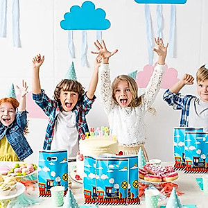 3sscha 50Pcs Train Party Favor Bag Transportation Themed Waterproof Goodie Bag with Die Cut Handles Railway Traffic Glossy Plastic Candy Gift Bags for Kids Birthday Baby Shower Decoration Supplies