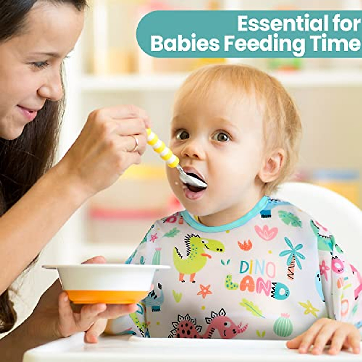 Yahenda 10 Packs Long Sleeve Baby Bibs Waterproof Sleeve Bib Baby Smock for Eating Soft Toddler Bib Baby Feeding Bib for 6-24 Month((Cute Style))