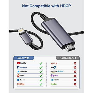 Lightning to HDMI Cable Adapter for iPhone, [Apple MFi Certified] iPhone to hdmi Adapter Cable to TV with iPhone/iPad/iPod 1080P Digital AV Sync Screen Connector on HDTV/Monitor/Projector-6.6 Ft/2M