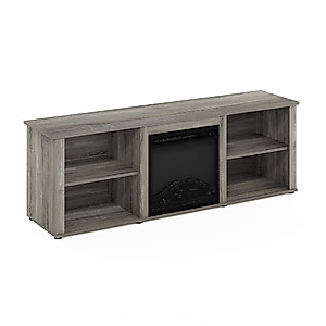 Furinno Classic 70 Inch TV Stand with Fireplace, French Oak Grey