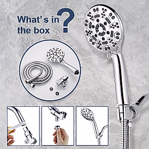Cobbe High Pressure 8 Functions Shower Head with handheld - Powerful Detachable Shower Head Set for Low Water Pressure - Tool-less 1-Min Installation, Extra Long 60" Stainless Steel Hose (Chrome)