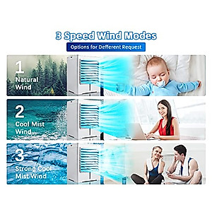Portable Air Conditioner 3 Speed Evaporative Rechargeable Cooler Fan with Led Light, Personal Mini Humidifier Fan for Your Desk, Nightstand, Coffee Table, Room, Bedroom, Office & Kitchen