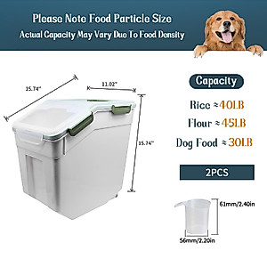 2 Pack Flour Storage Containers, Rice Storage Container Bin 50Lbs with Measuring Cup & Scoop, BPA Free Plastic Rice Dispenser for Flour, Grain Holder- Green