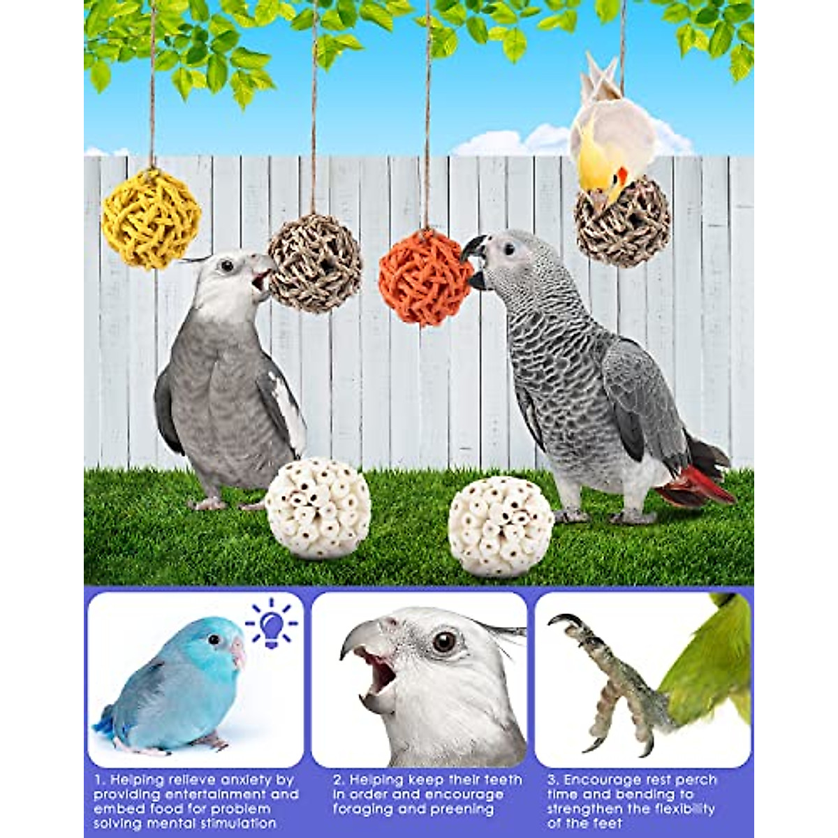 Bissap 6PCS Small Parrot Chew Toys, Sola Balls Parrot Chewing Foraging Toys Colorful Bird Foot Balls for Cockatiels Conures Cockatoos Parakeets Love Birds Small Parrot Cage Bite Toys