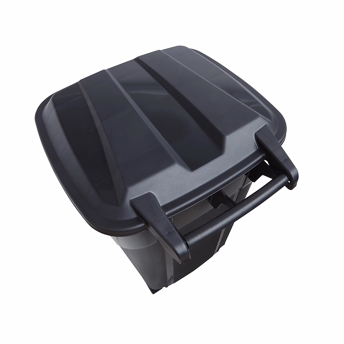 DAMEINV 32 Gallon Wheeled Heavy Duty Plastic Garbage Can, Attached Lid, Black
