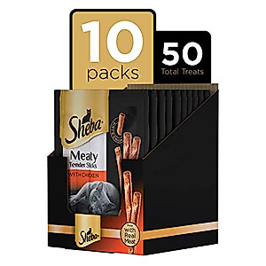 Sheba Treats Meaty Tender Sticks Soft Cat Treats Chicken Flavor, 0.14 oz, 5 Count (Pack of 10)