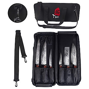 TUO Knife Bag for Chef, Padded Knife Roll, Knife Case, Durable Knife Carrier, Canvas Knife Holder for Kitchen Tools, Utensil Pockets with Shoulder Strap & Handle, which with 12 slots and Zipped Pouch