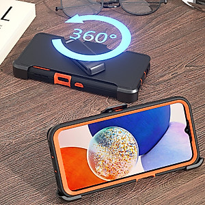 TASHHAR Phone Case for Samsung Galaxy A14 5G case,Heavy Duty Hard Shockproof Armor Protector Case Cover with Belt Clip Holster for Samsung A14 5G 2023 Phone Case (Black+Orange)