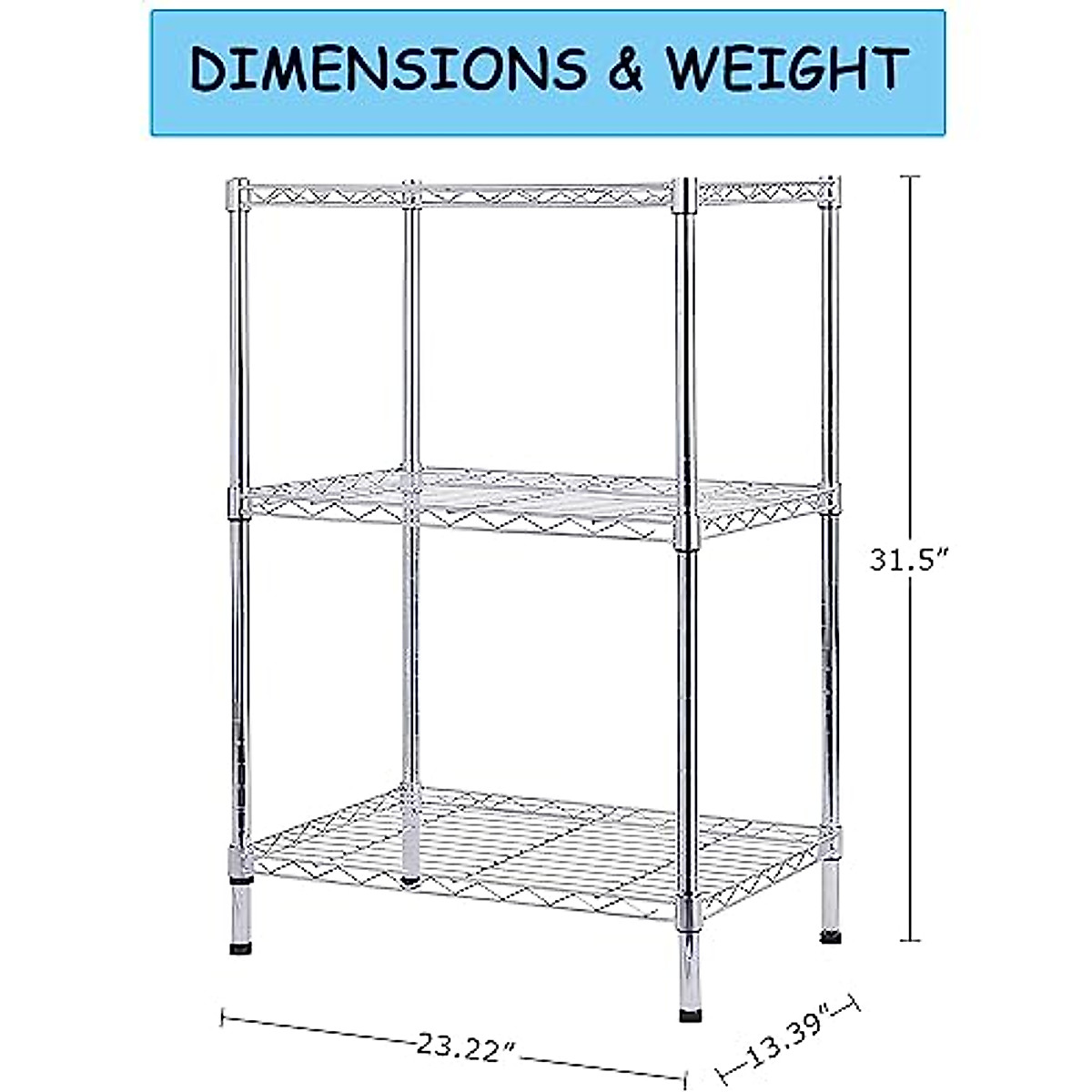 ANNECOSK 3-Tier Storage Shelves Adjustable, Metal Shelves for Storage Shelving Unit Wire Shelving Display Shelf for Kitchen Pantry 23" D x 13" W x 31.5" H-Silver