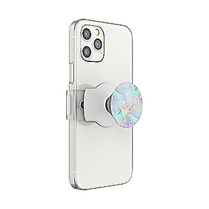PopSockets: Phone Grip Slide for Phones and Cases, Sliding Phone Grip with Expanding Kickstand, Square Edges - White Opalescent