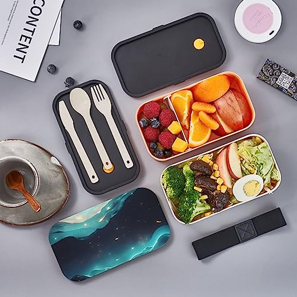 Science Fiction Stars Adult Lunch Box, Bento Box, With Cutlery Set Of 3, 2 Compartments, Rectangular, Lunch Box For Adults