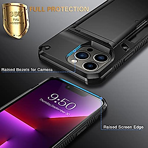 SUPBEC iPhone 13 Pro Max Wallet Case, Screen Protector x2, Hidden Card Slot, Military Grade Protection, 6.7" Black