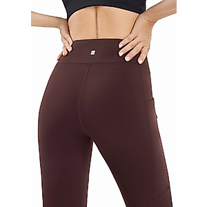 AFITNE Fleece Lined Pants Women Flare Leggings Bootcut Straight Leg Yoga Pants High Waisted Winter Warm Thermal Pants with Pockets-Brown-M