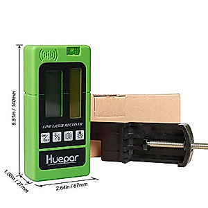 Huepar LR-5RG Laser Detector for Laser Level - Green and Red Beam Receiver for Use with Pulsing Line Lasers, Two-Sided Back-lit LCD Displays, Automatic Shut-Off Timer, Clamp Included