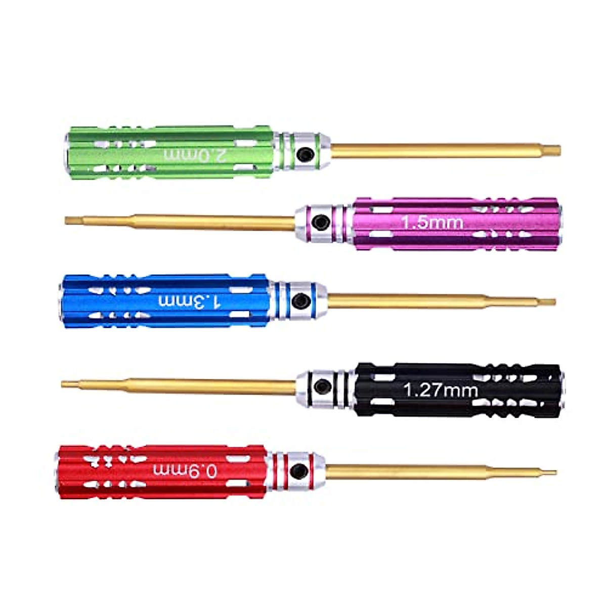 6-Pack Mini 0.9mm 1.27mm 1.3mm 1.5mm 2.0mm Hex Screw Driver Set Titanium Hexagon Screwdriver & 4-Way Wrench Tool Kit for Axial SCX24 1/24 RC Crawler Truck