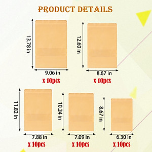 mortd 50Pcs Kraft Paper Sealable Bags with Window, Resealable Food Storage Pouch Stand Up Bags, Reusable Zip Lock Food Storage Bags Seal Paper Bag for Home Kitchen Packaging Products