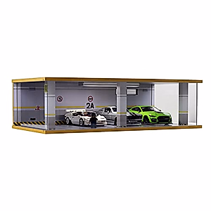 1/24 Scale Die-cast Car Garage Display Case with Clear Acrylic Cover and LED Lighting for 4 Parking Space (1:24-4 Parking 2A)
