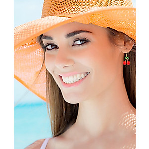 VONSSY Cherry Earrings | Red Drop Dangle & Stud Earrings