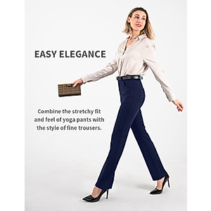 Hiverlay Women's Bootcut Dress Pants Pull On Stretchy Work Slacks for Business Office 5 Pockets 29" Navy 2X-Large