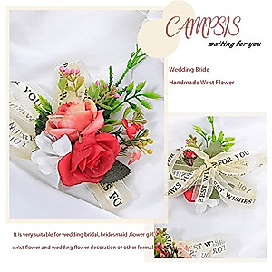 Campsis Wedding Bridal Handmade Wrist Flower Corsage Red Leave Ribbon Hand Flower Bride Bridesmaid Wristlet for Prom Party Beach Photography 2PCS