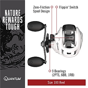 Quantum Accurist Baitcast Fishing Reel, Size 100 Reel, Right-Hand Retrieve, Oversized Non-Slip Handle Knobs and Continuous Anti-Reverse Clutch, One-Piece Aluminum Frame, 7.0:1 Gear Ratio, White