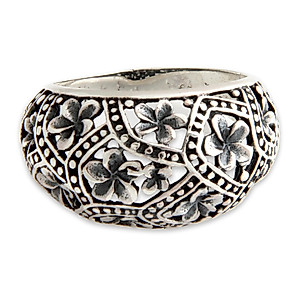 NOVICA Artisan Handmade Sterling Silver Flower Ring Floral Dome No Stone Domed Indonesia [crownbezel 0.9 in L x 0.6 in W x 0.2 in H Band Width 4 mm W] ' Frangipani Mystique'