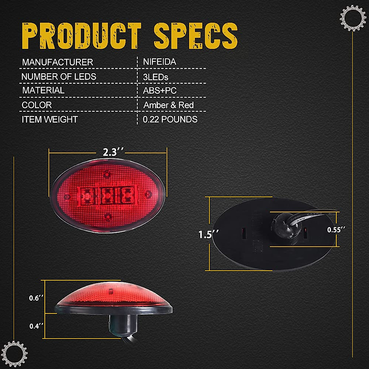 nifeida Dually Bed Fender Side Marker Lights for Ford 1999-2014 F150 F250 F350 F450 F550 Super Duty Front Rear Wheel Waterproof LED Clearance Lamp w/T10 Plug (2pcs Amber & 2pcs Red)