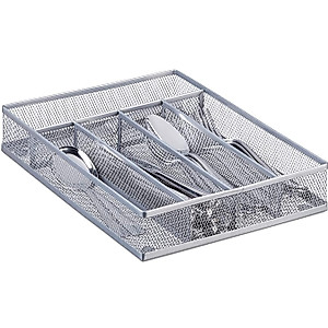 COSWE Silverware Tray for Drawer, Silverware Organizer, Metal Drawer Organizer Kitchen Utensils with Foam Feet Multi Compartments Cutlery Organizer in Drawer