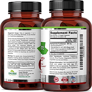 Zazzee Extra Strength Pomegranate 20:1 Extract, 5000 mg Strength, 40% Ellagic Acid, 120 Vegan Capsules, 4 Month Supply, Standardized, Concentrated 20X Extract, 100% Vegetarian, All-Natural and Non-GMO