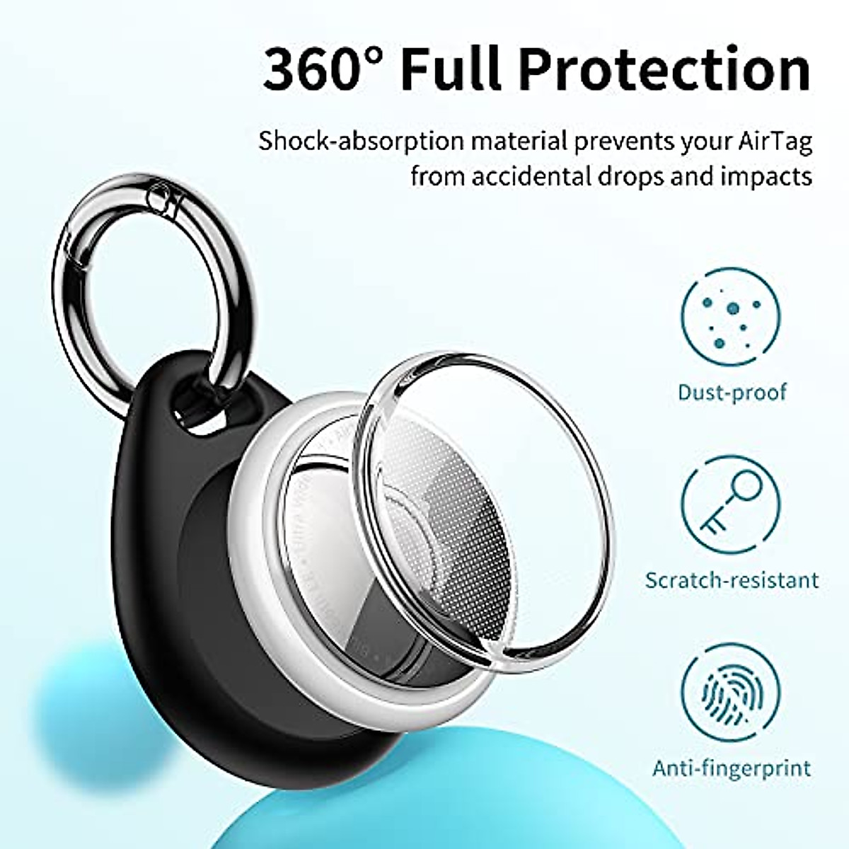 UNBREAKcable 4-Pack AirTag Case with Keychain [Lock Design][Lightweight][ Scratch Protection], Secure Holder Protective Case for Keys, Bags, Luggage, and Pet Collar (Black&Blue)