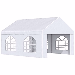 Outsunny 13' x 16' Party Tent and Carport, Large Outdoor Canopy Tent Portable Garage with Removable Sidewalls, 2 Doors and Windows, White Tents for Parties, Wedding, Events, BBQ