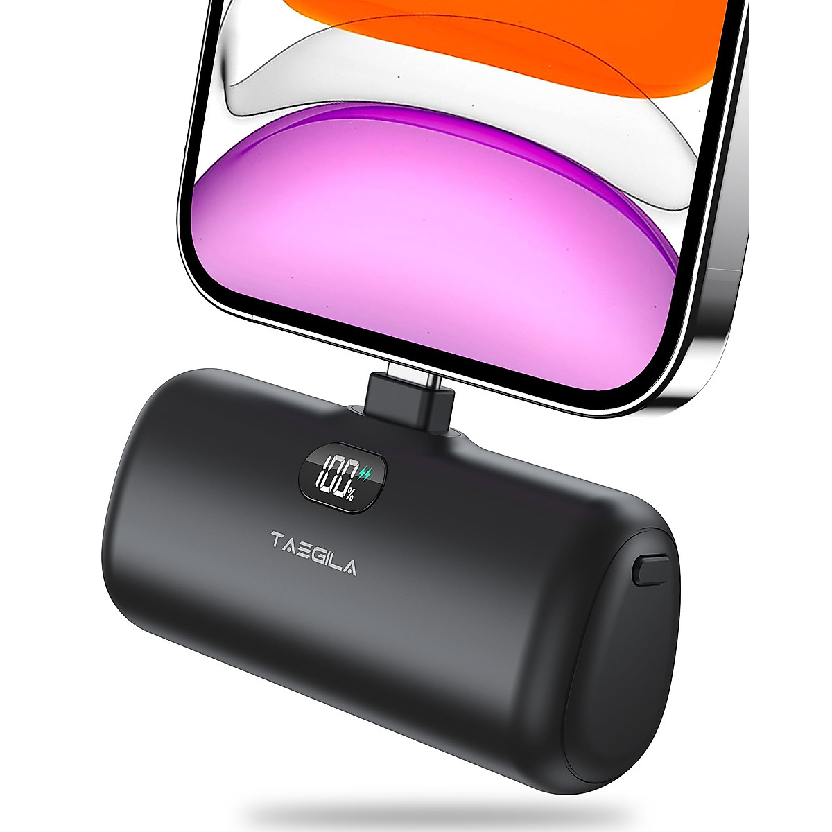 Taegila Portable Phone Charger for iPhone, 5000mAh Small Power Bank MFi Certified Built in Cable LCD Display & LED Light for All iPhone Series 14/13/12/11/XR/X/SE/8/7/6 Pro Max