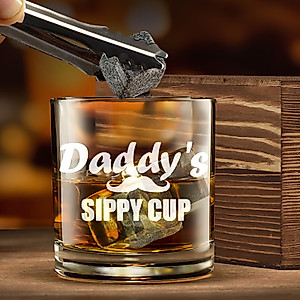 EBGRF Daddy's Sippy Cup Whiskey Glass - Funny Gifts for New Dad, from Wife - 11oz Whiskey Glass & 4 Whisky Stones Sets for First Father's Day, Birthday