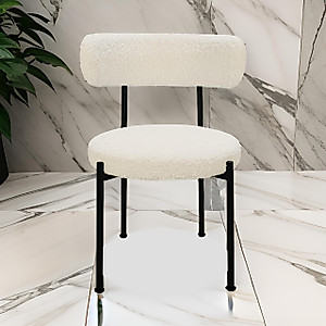 Benjara Aeon 22 Inch Set of 2 Dining Chairs, Metal Frame, Boucle, Off White and Black