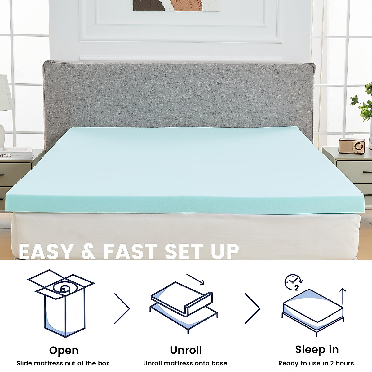 Simple&Opulence 3 Inch Memory Foam Mattress Topper, Cooling Gel Infused Mattress Pad for Back Pain Relief，Ventilated and Breathable, CertiPUR-US Certified - Full Size