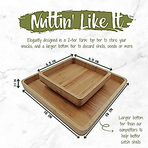 Kanpeki Living Bamboo Pistachio Snack Bowl, Pistachio Nut Bowl With Shell Storage, Detachable Double Dish Pedestal for Nuts, Stackable Double Dish Snack Bowls With Holder For Shells