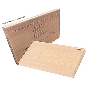 JNE Hinoki Cypress Wood Cutting Board, Chopping Board, Butcher Board, Serving Board, Solid Single Piece, No Joint, No Glue (17.3L x 9.5W x 1.2H inch)
