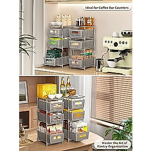 LIWAKA 2 Pcs 4 Tier Bathroom Cabinet Organizer,Pull Out Storage Organizer Under Sink Organizers with Dividers,Medicine Pantry Organization and Storage,Grey