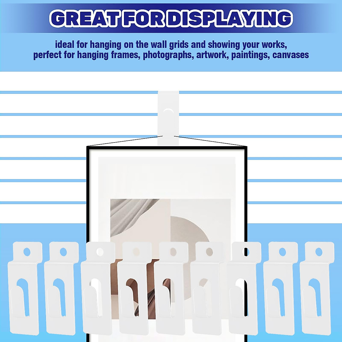 Waltool 30Pcs Slatwall Utility Notch Hooks, Slat Wall Picture Display Hooks Hanger Panel Shelf Pegboard Slatwall Accessories for Photo Frame Painting Arts Hanging Home Office (White)