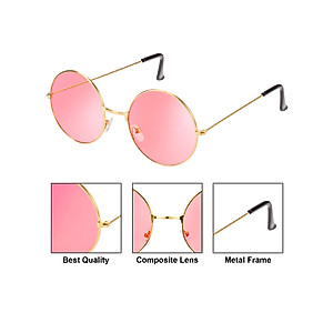 Blulu 18 Pairs Hippie Round Sunglasses for Women Men Bulk Retro Circle Hippie Glasses Metal Frame for Disco Party Accessory
