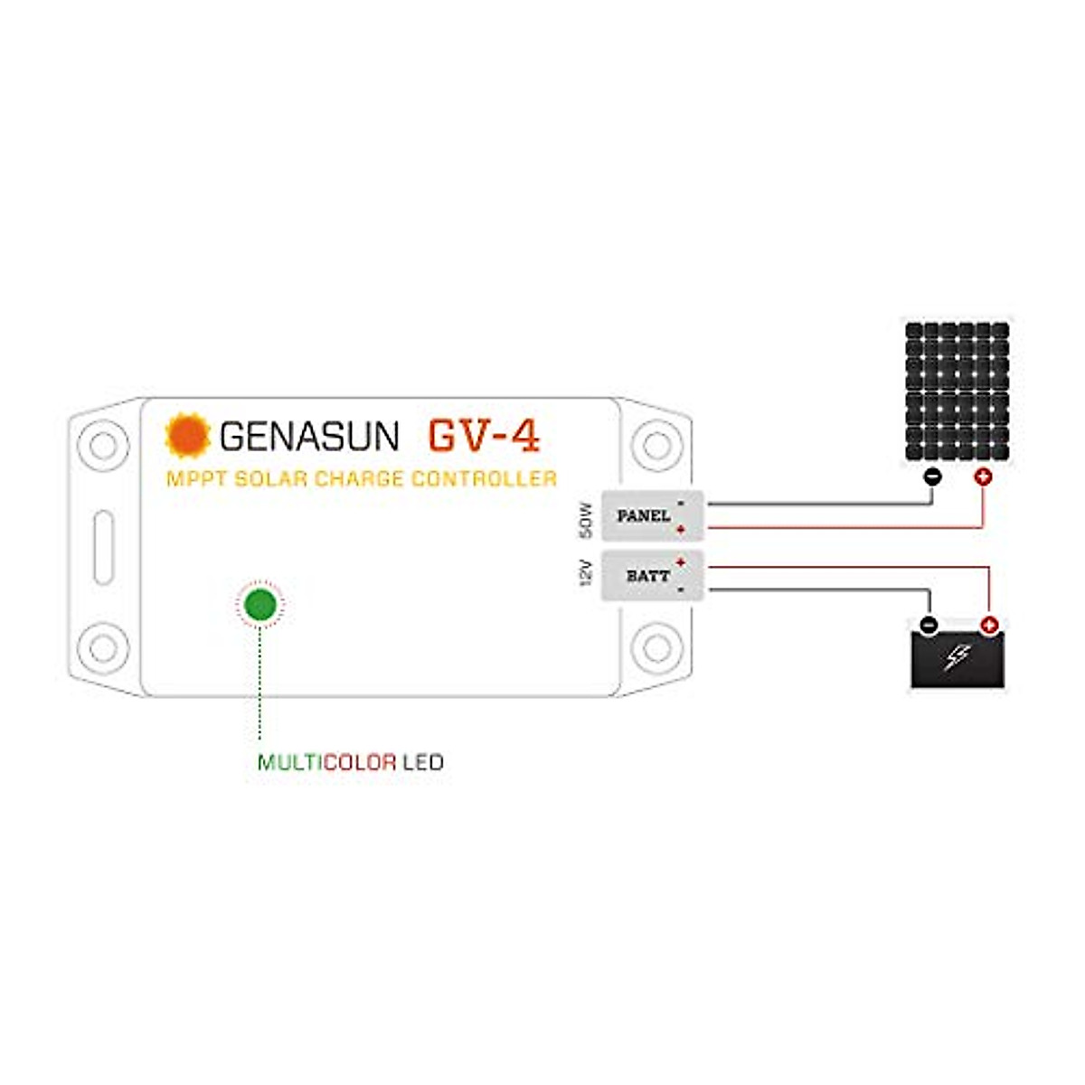 Genasun GV-4-Pb-12V, 4 A MPPT Solar Charge Controller for 12 V Lead-Acid Batteries