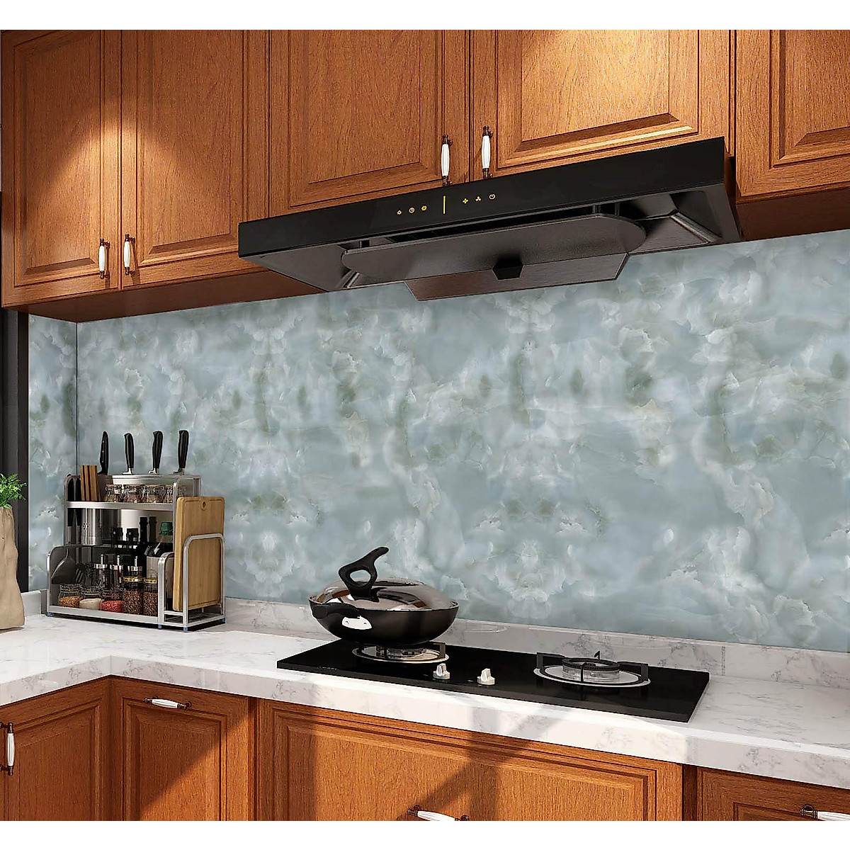 EBuyers Marble Paper for Kitchen, countertop Cover, Cabinet Paper, Shelf Liner Furniture Cover Made of PVC Easy to Remove Without Leaving Mark (11.8"x196", Sky Blue)