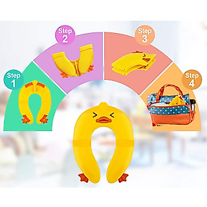 POKANIC Toilet Potty Training Seat Cover, Travel Toilet Seat, Folding Non Slip Silicone Pads, Travel Portable Reusable Kids Toddlers Boys Girls, Carry Bag (Yellow - Duck)