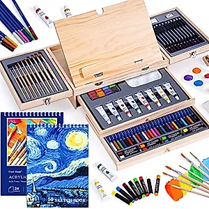 Art Set 85 Piece with Built-in Wooden Easel, 2 Drawing Pad, Art Supplies in Portable Wooden Case-Painting & Drawing Set Professional Art Kit